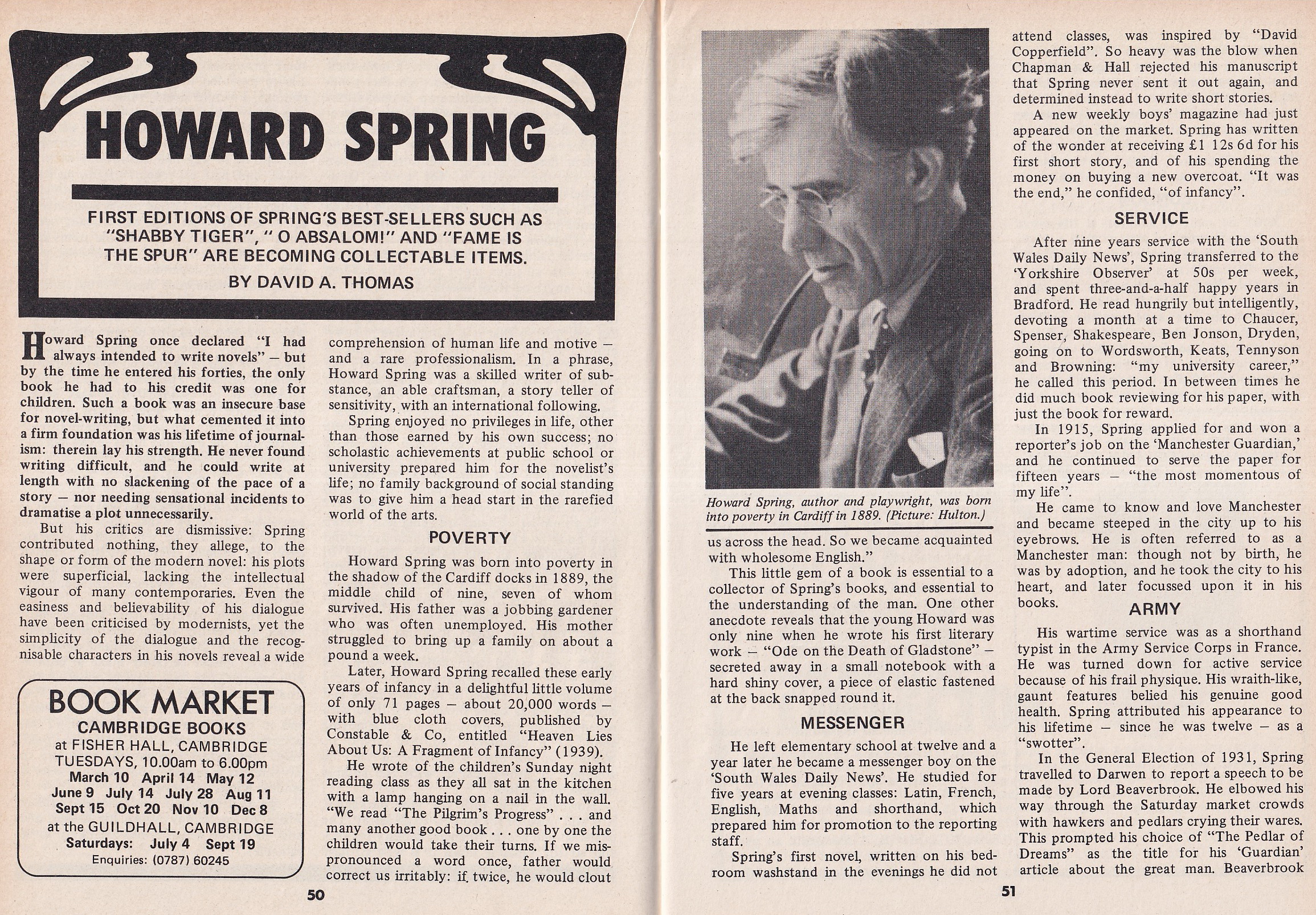 HOWARD SPRING : FROM SHABBY TIGER TO BESTSELLER FAME. BY DAVID A ...